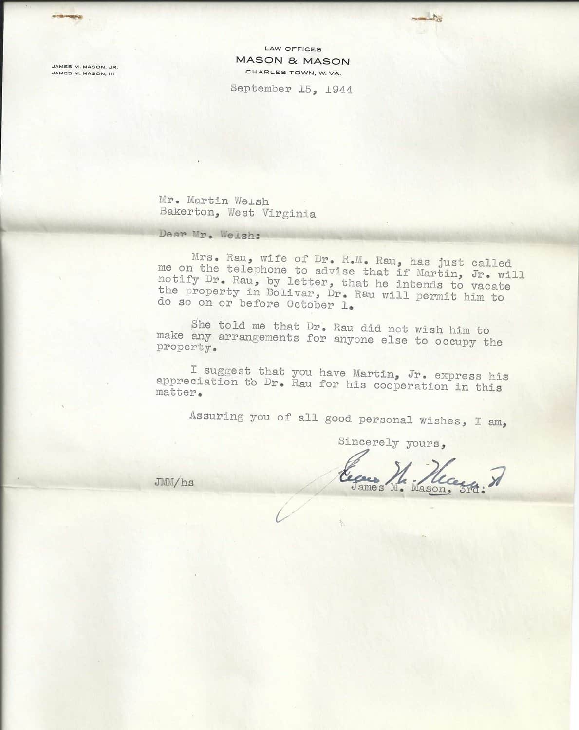 Mason & Mason; Rau/Welsh Correspondence - The Welsh of Harpers Ferry